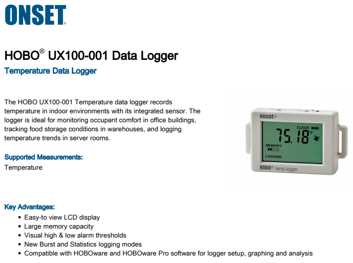 세인교정기기(주) - 제품소개 - 1. 온도 (접촉식) - ⑭ 데이터로거/데이터처리장치 HOBO Temperature Data ...